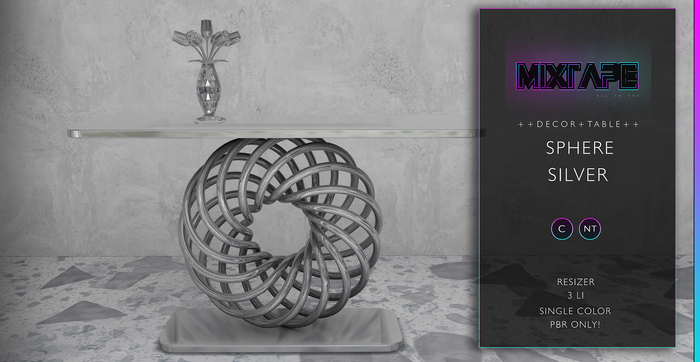Second Life Marketplace - MIXTAPE Decor - sphere table - silver